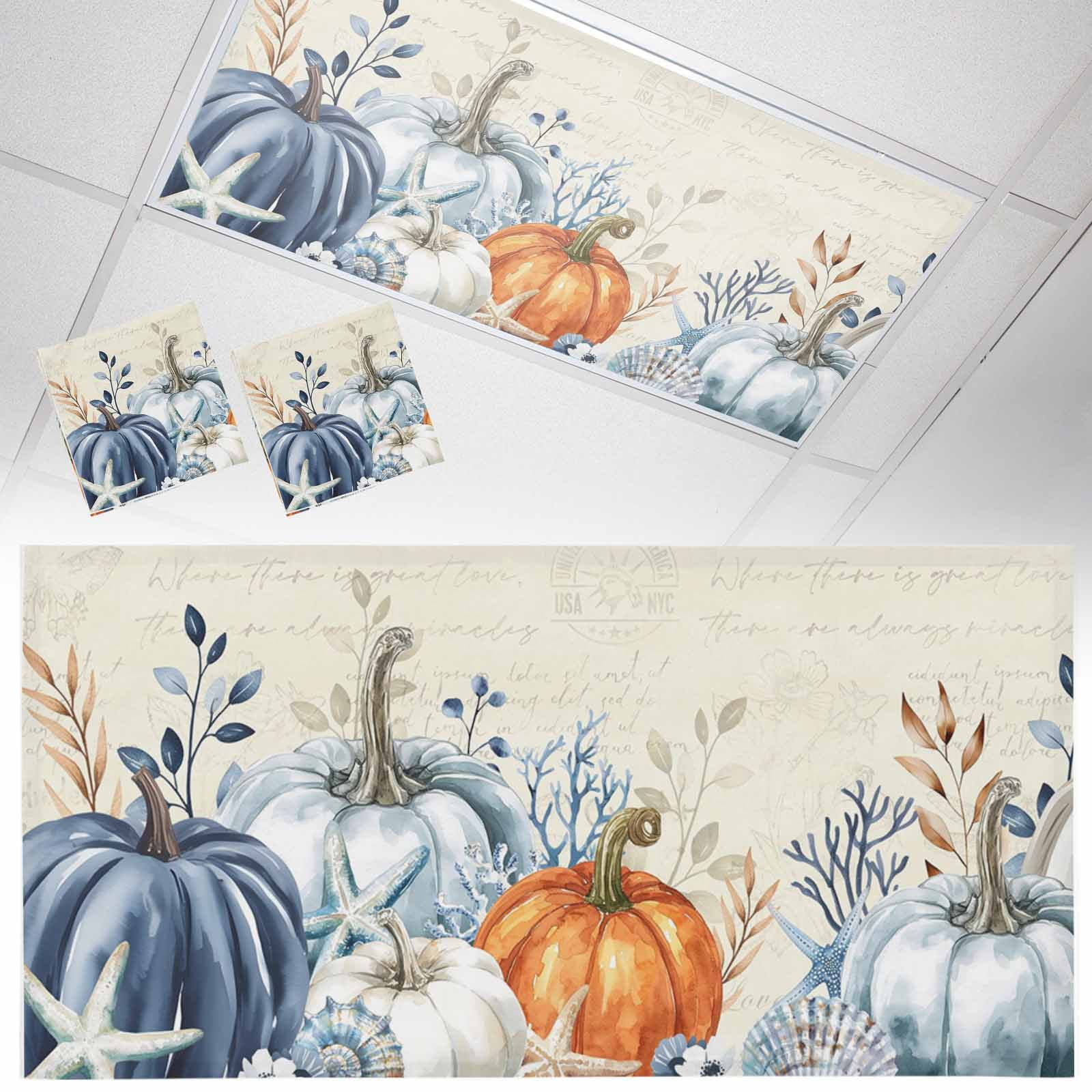 Fall Fluorescent Light Covers for Ceiling Lights Blue White Pumpkin ...