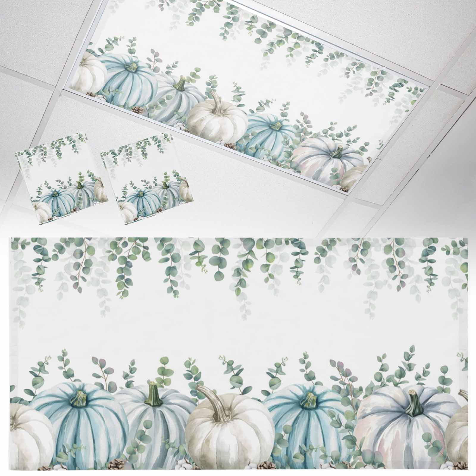 Fall Fluorescent Light Covers for Ceiling Lights Blue White Pumpkin ...