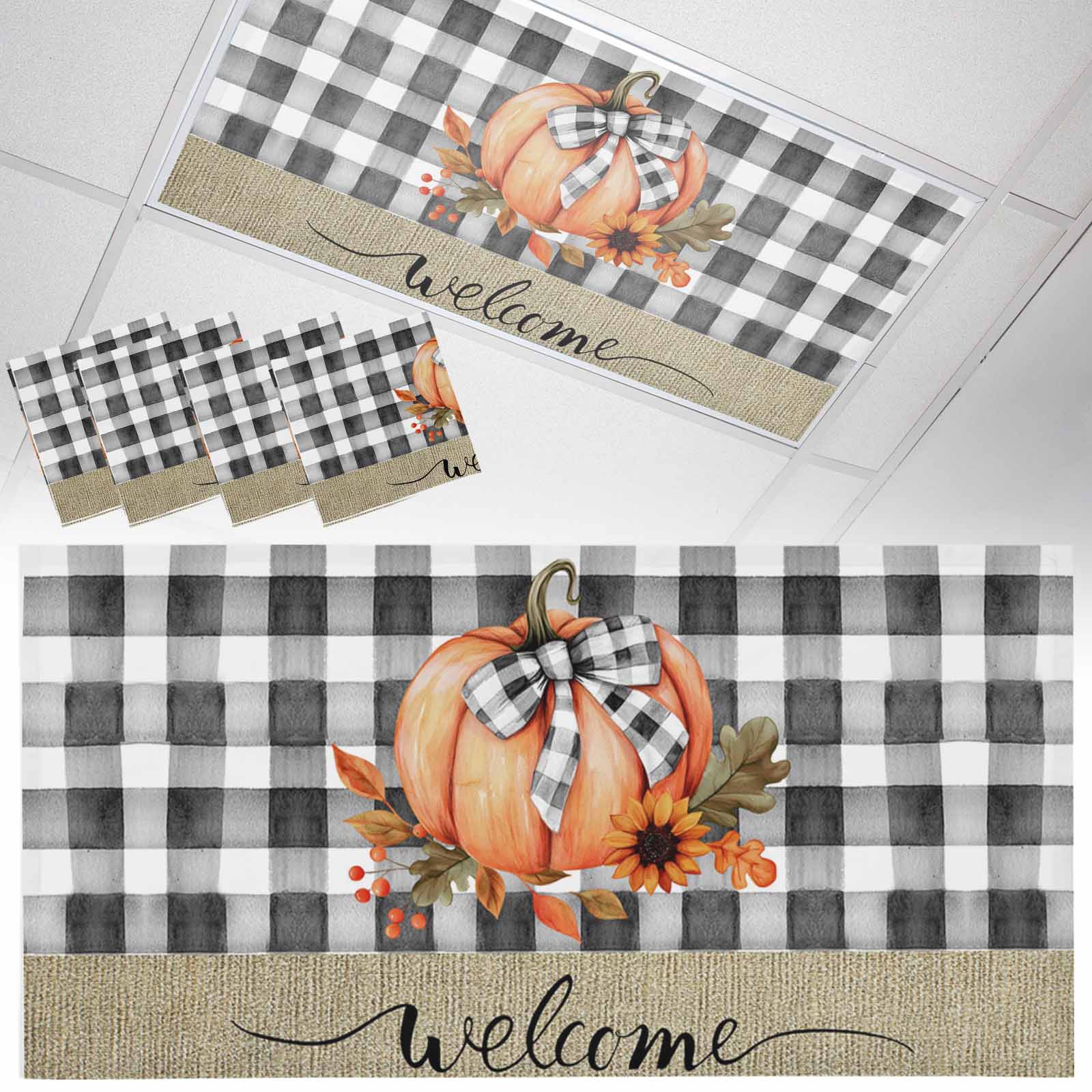 Fall Fluorescent Light Covers for Ceiling Lights Bow Orange Pumpkin ...