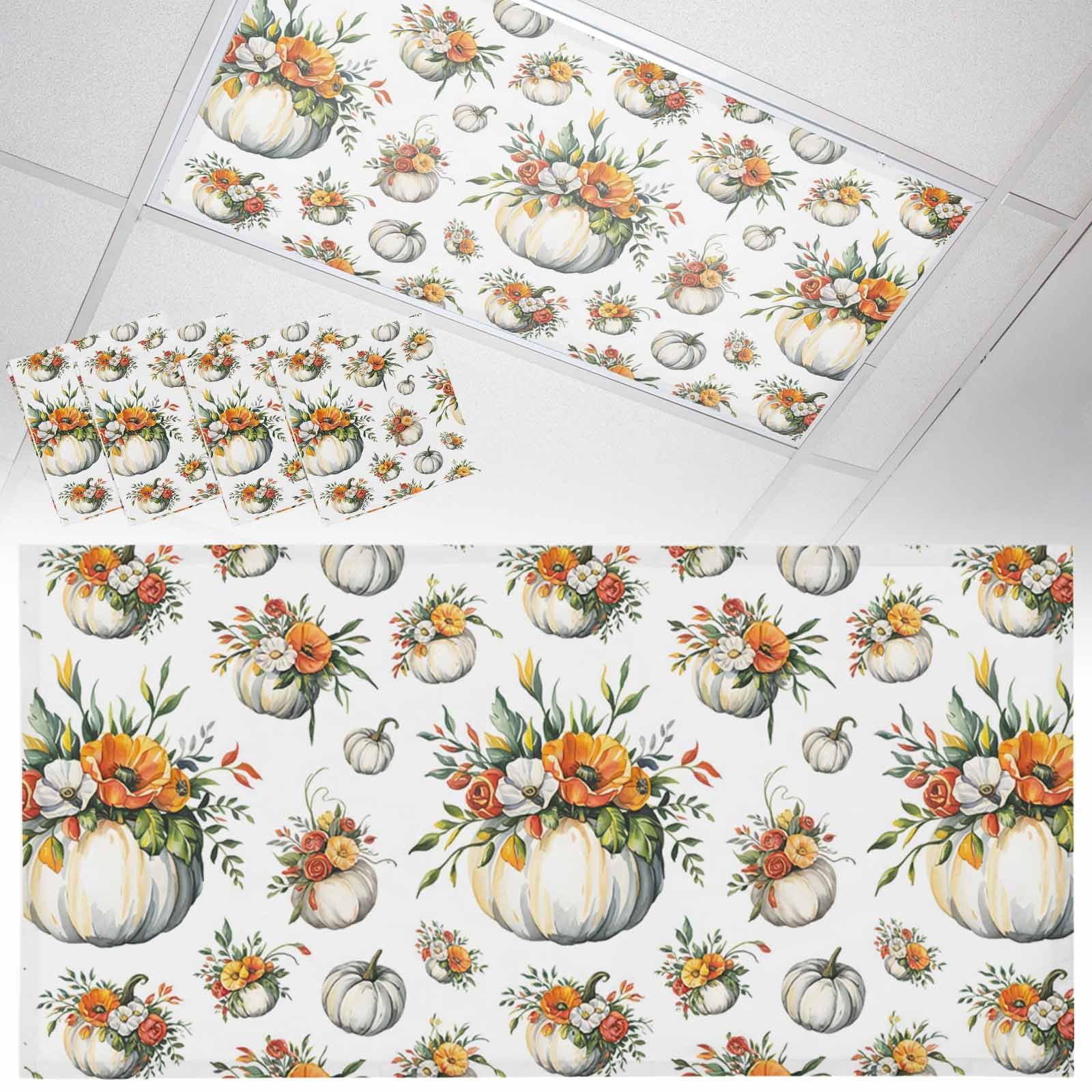 Fall Fluorescent Light Covers for Ceiling Lights Floral White Pumpkin ...