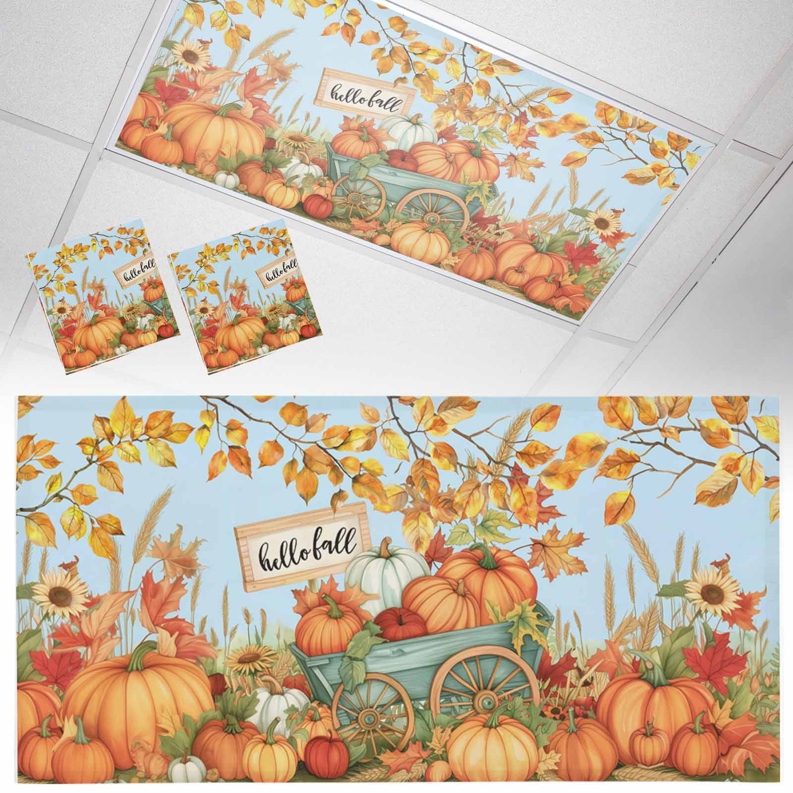 Fall Fluorescent Light Covers for Ceiling Lights Hand Drawn Pumpkin ...