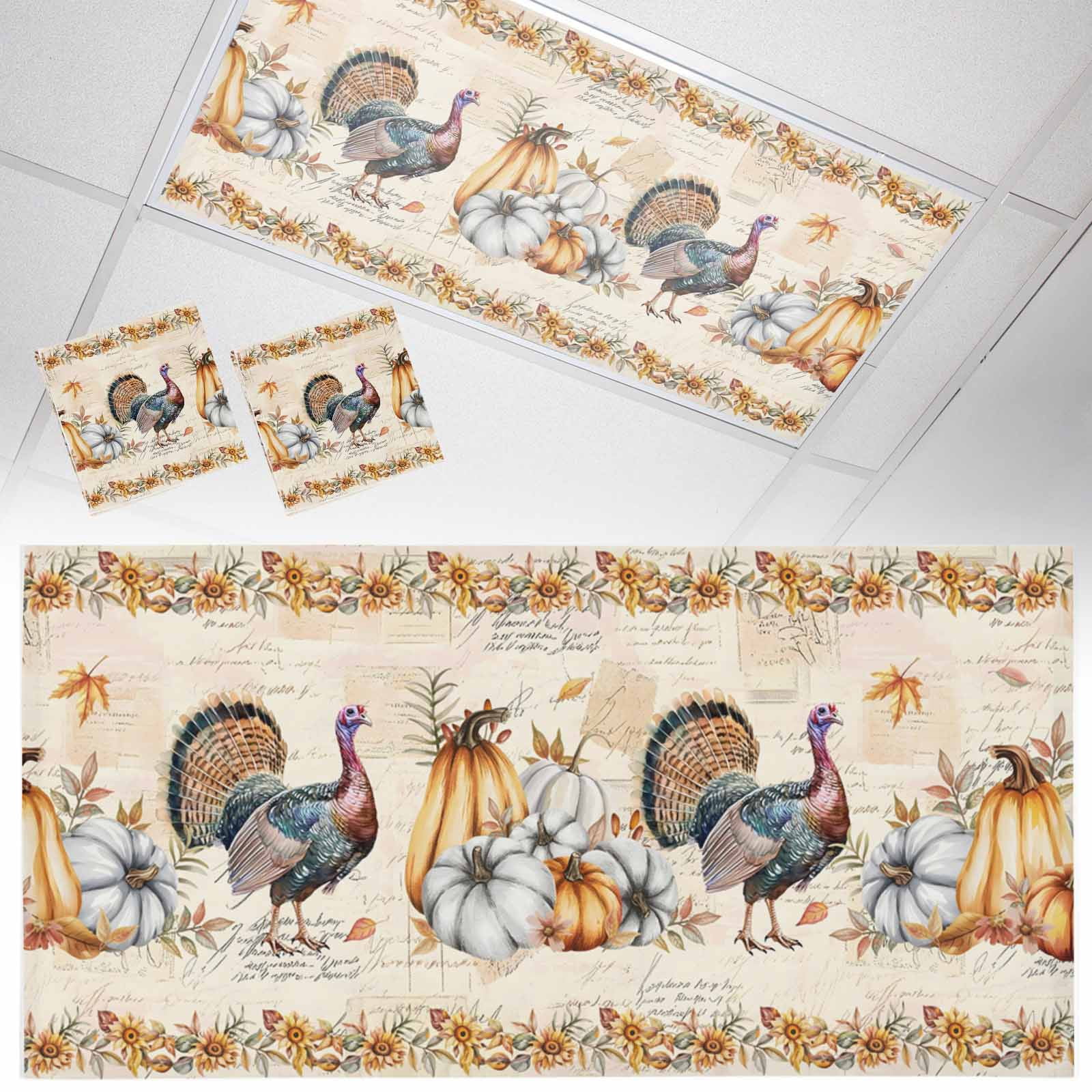 Fall Fluorescent Light Covers for Ceiling Lights Harvest Pumpkin Turkey ...