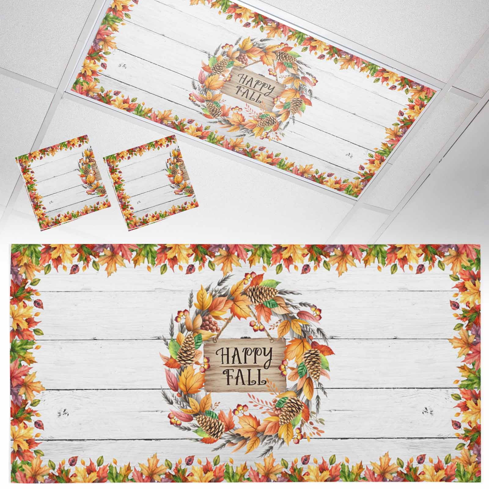 Fall Fluorescent Light Covers for Ceiling Lights Maple Leaf Wreath ...