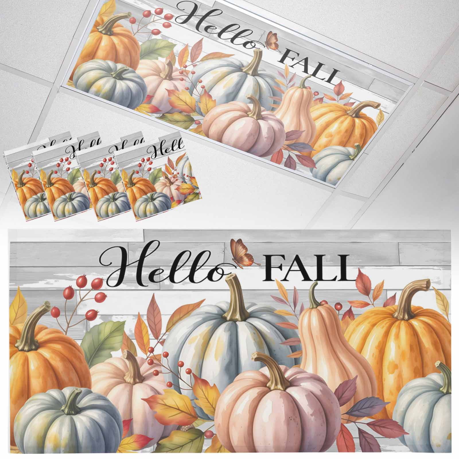 Fall Fluorescent Light Covers for Ceiling Lights Maple Leaves Pumpkin ...