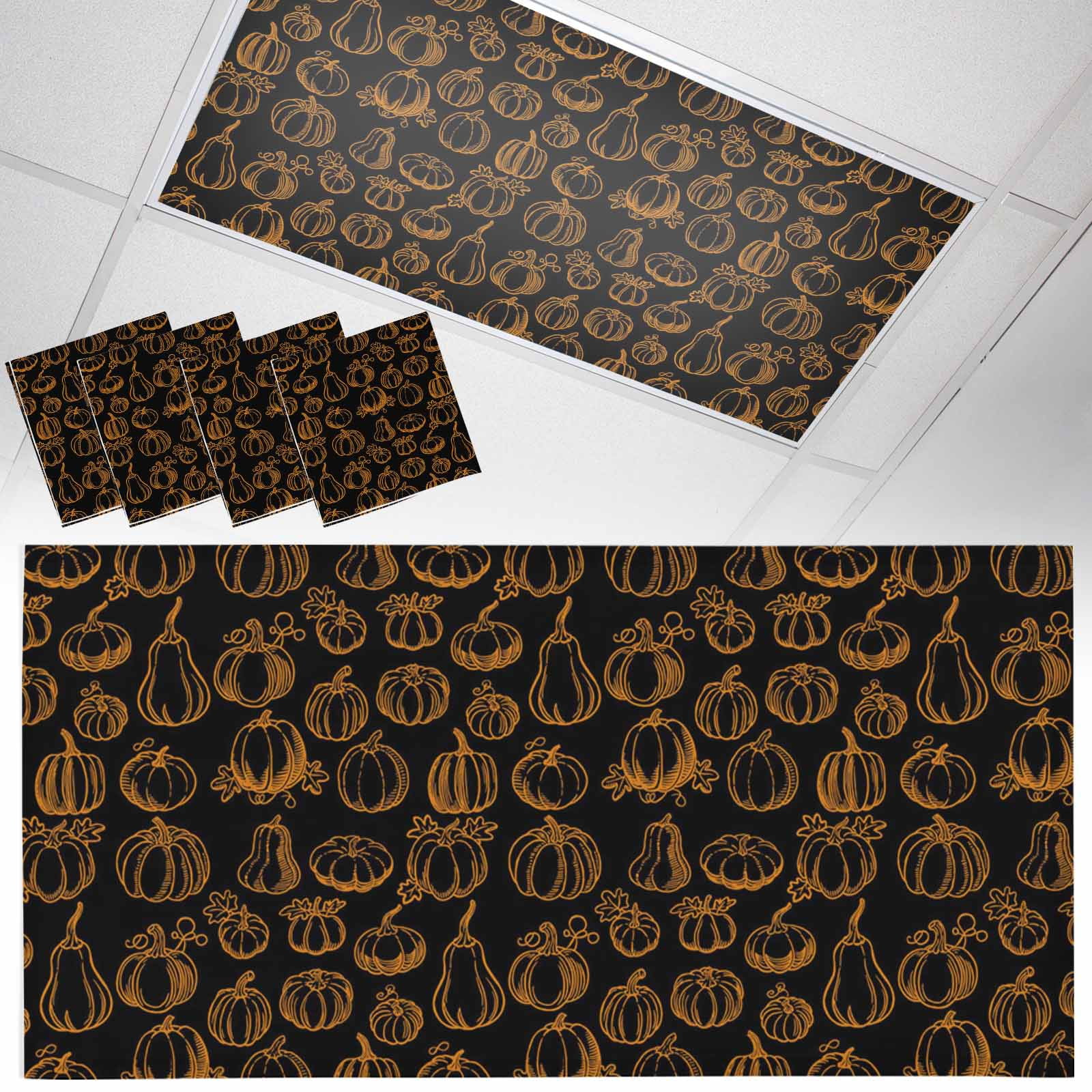 Fall Fluorescent Light Covers for Ceiling Lights Orange Black Pumpkin ...