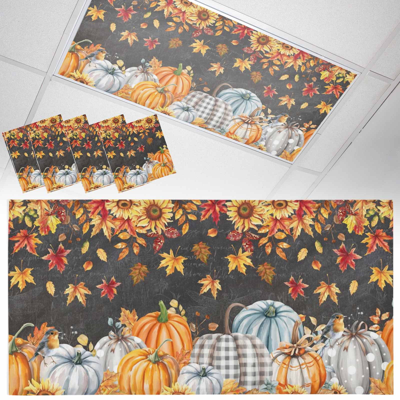 Fall Fluorescent Light Covers for Ceiling Lights Orange Plaid Pumpkin ...