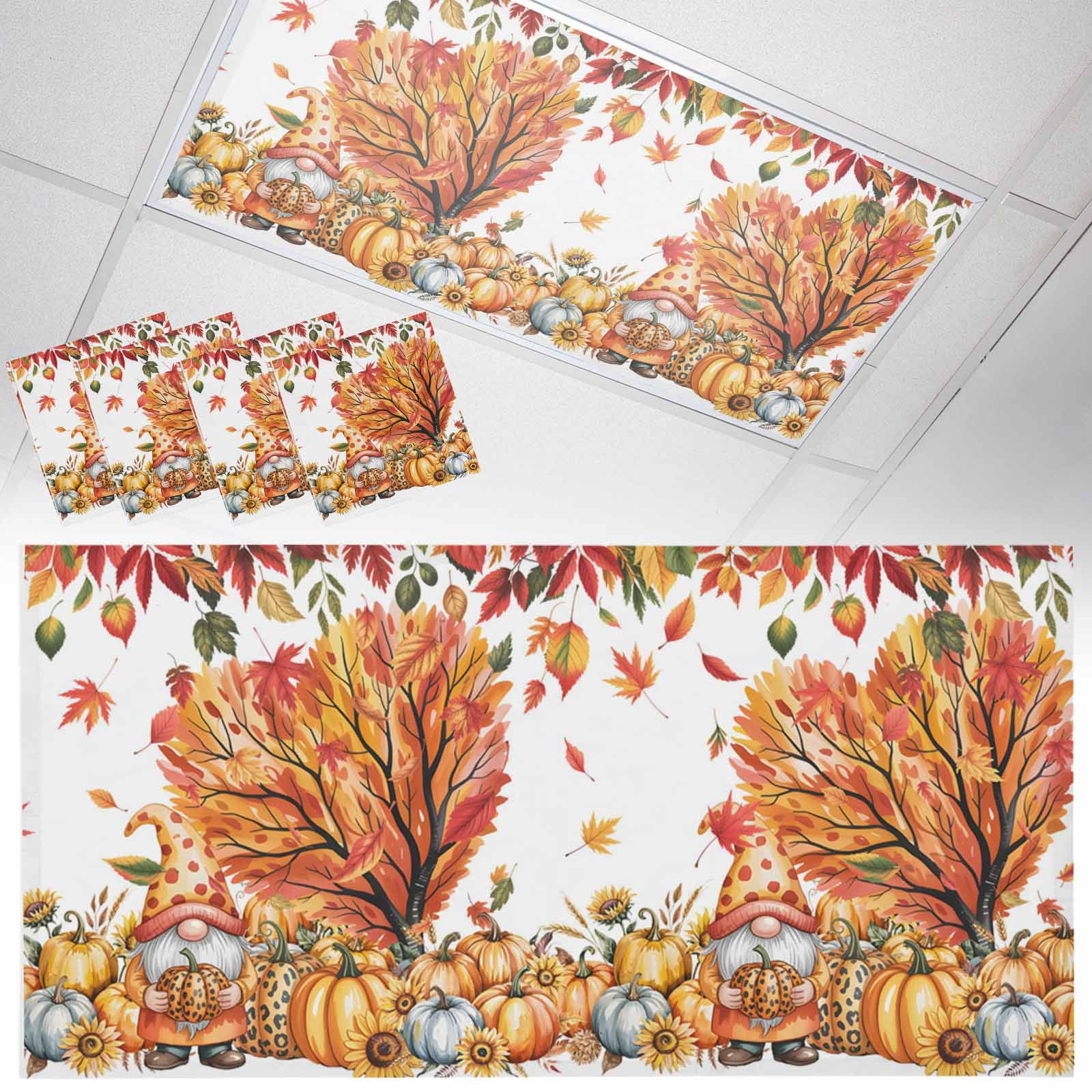 Fall Fluorescent Light Covers for Ceiling Lights Pumpkin Gnome Light ...