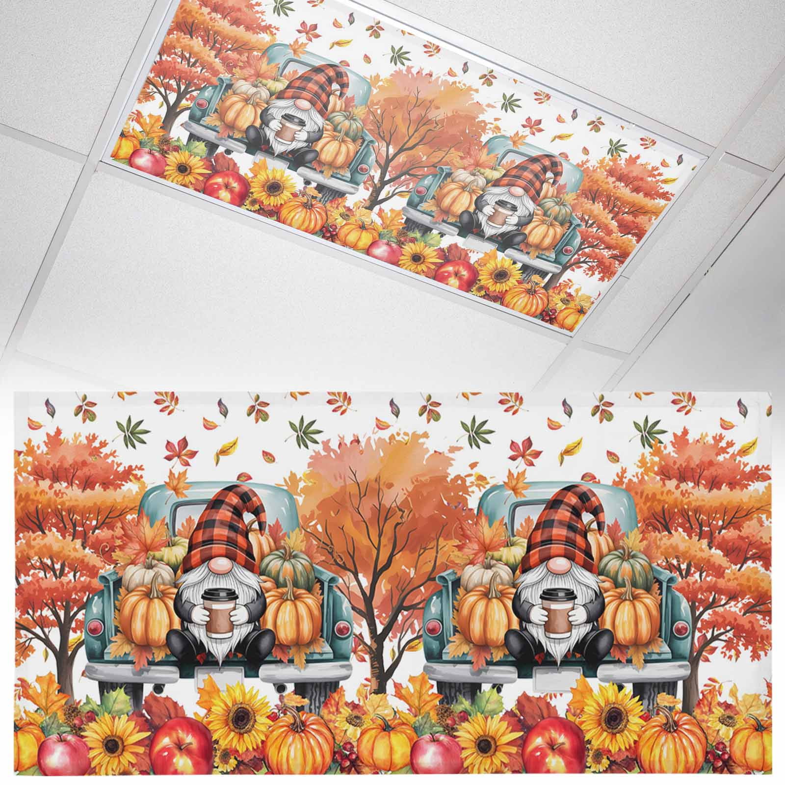 Fall Fluorescent Light Covers for Ceiling Lights Pumpkin Gnome Truck ...