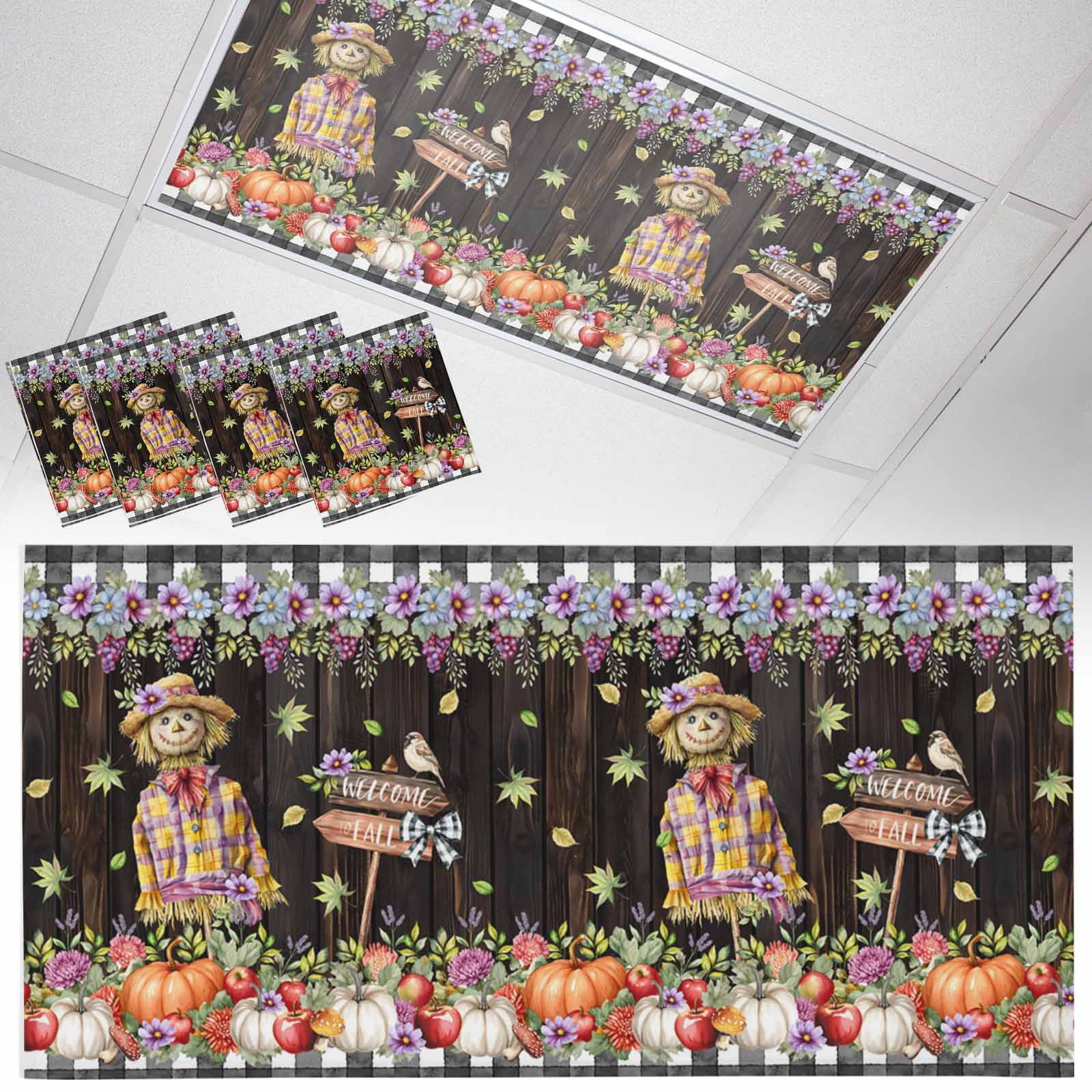 Fall Fluorescent Light Covers for Ceiling Lights Pumpkin Scarecrows ...
