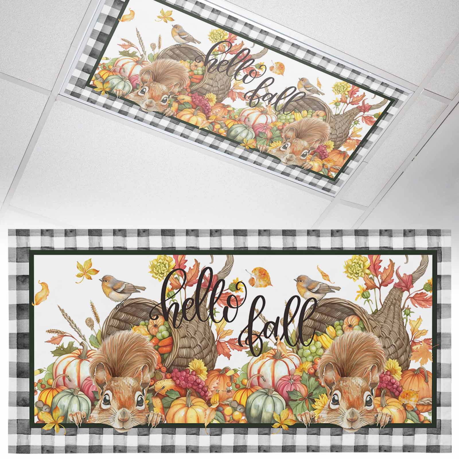 Fall Fluorescent Light Covers for Ceiling Lights Pumpkin Squirrel Light ...