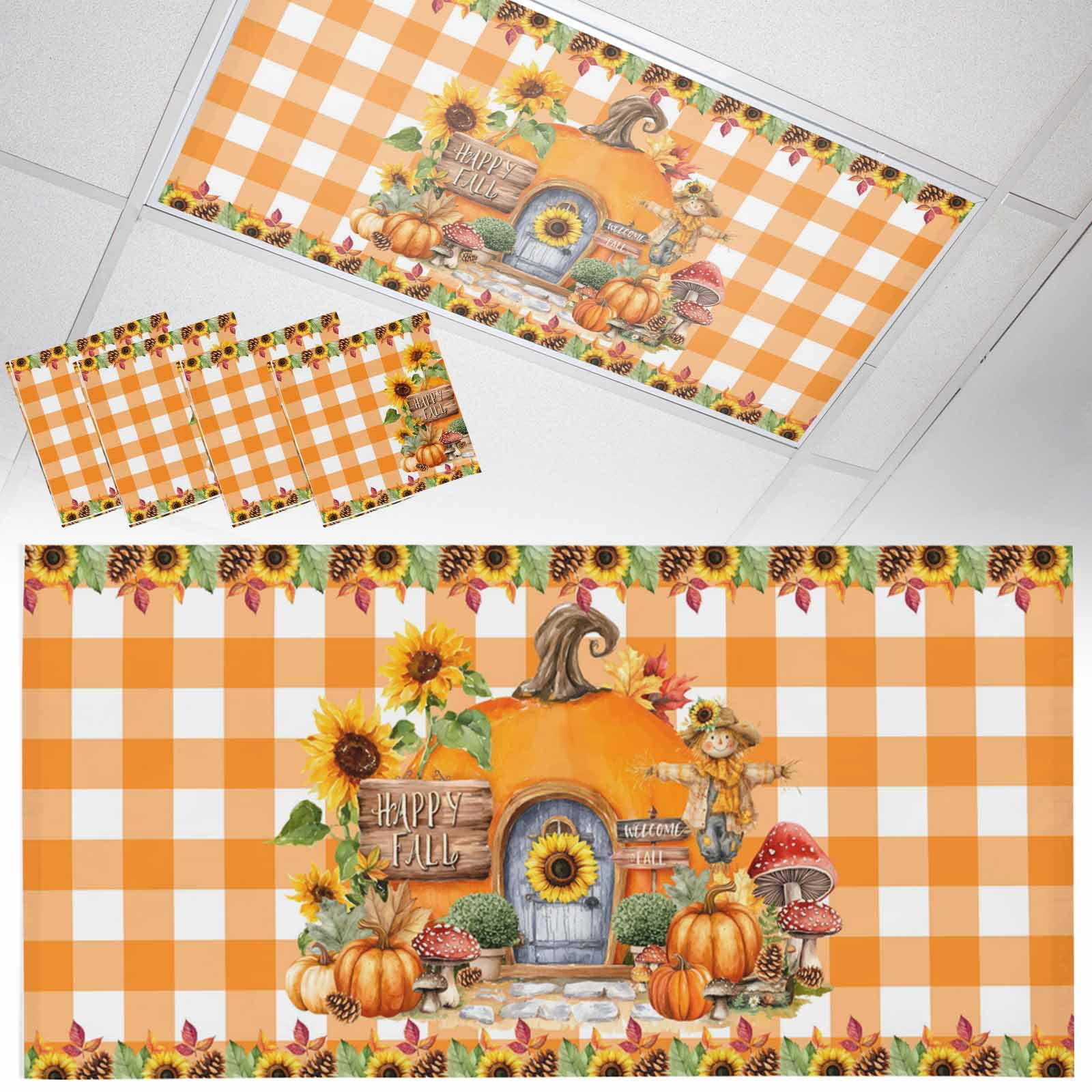Fall Fluorescent Light Covers for Ceiling Lights Scarecrows Pumpkin ...