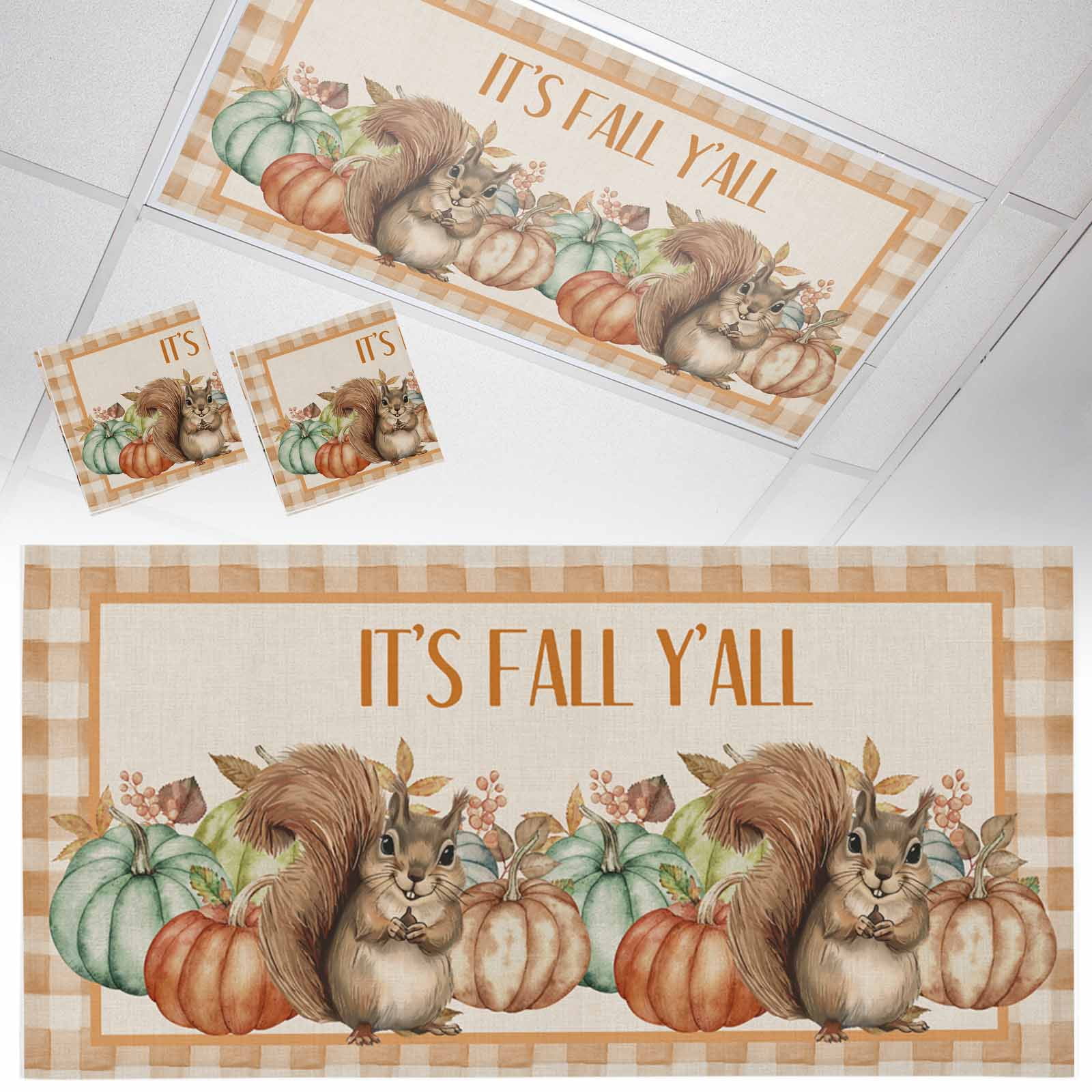 Fall Fluorescent Light Covers for Ceiling Lights Squirrel Pumpkin Leaf ...