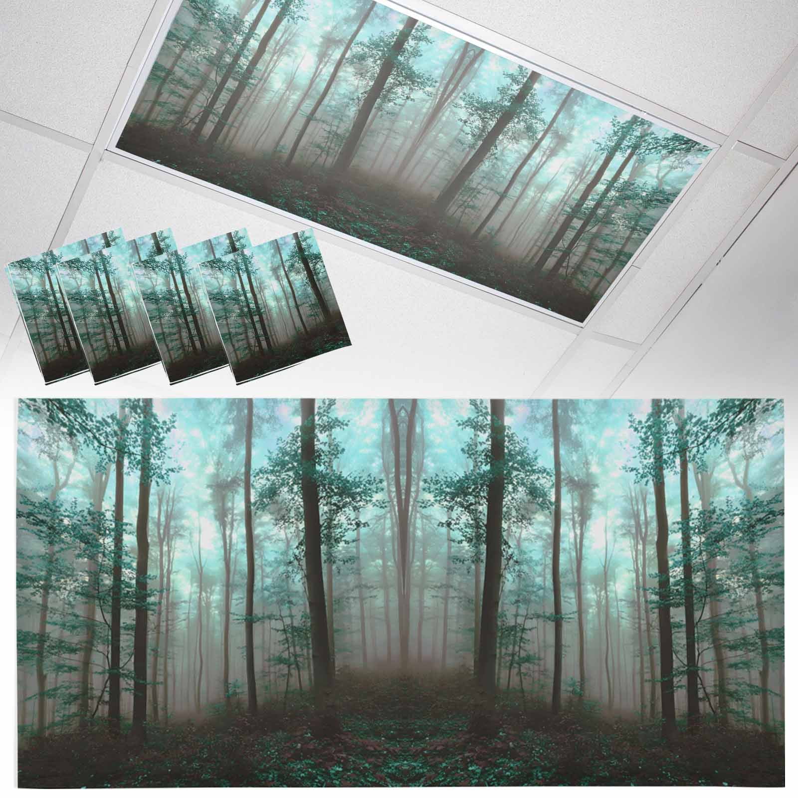 Fall Fluorescent Light Covers for Ceiling Lights Teal Blue Foggy Forest ...