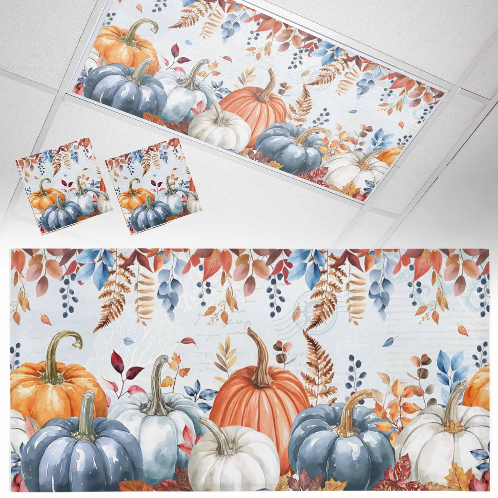Fall Fluorescent Light Covers for Ceiling Lights White Orange Pumpkin ...