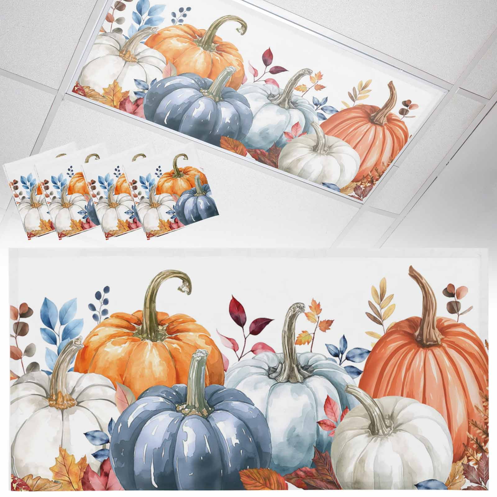 Fall Fluorescent Light Covers for Ceiling Lights White Orange Pumpkin ...