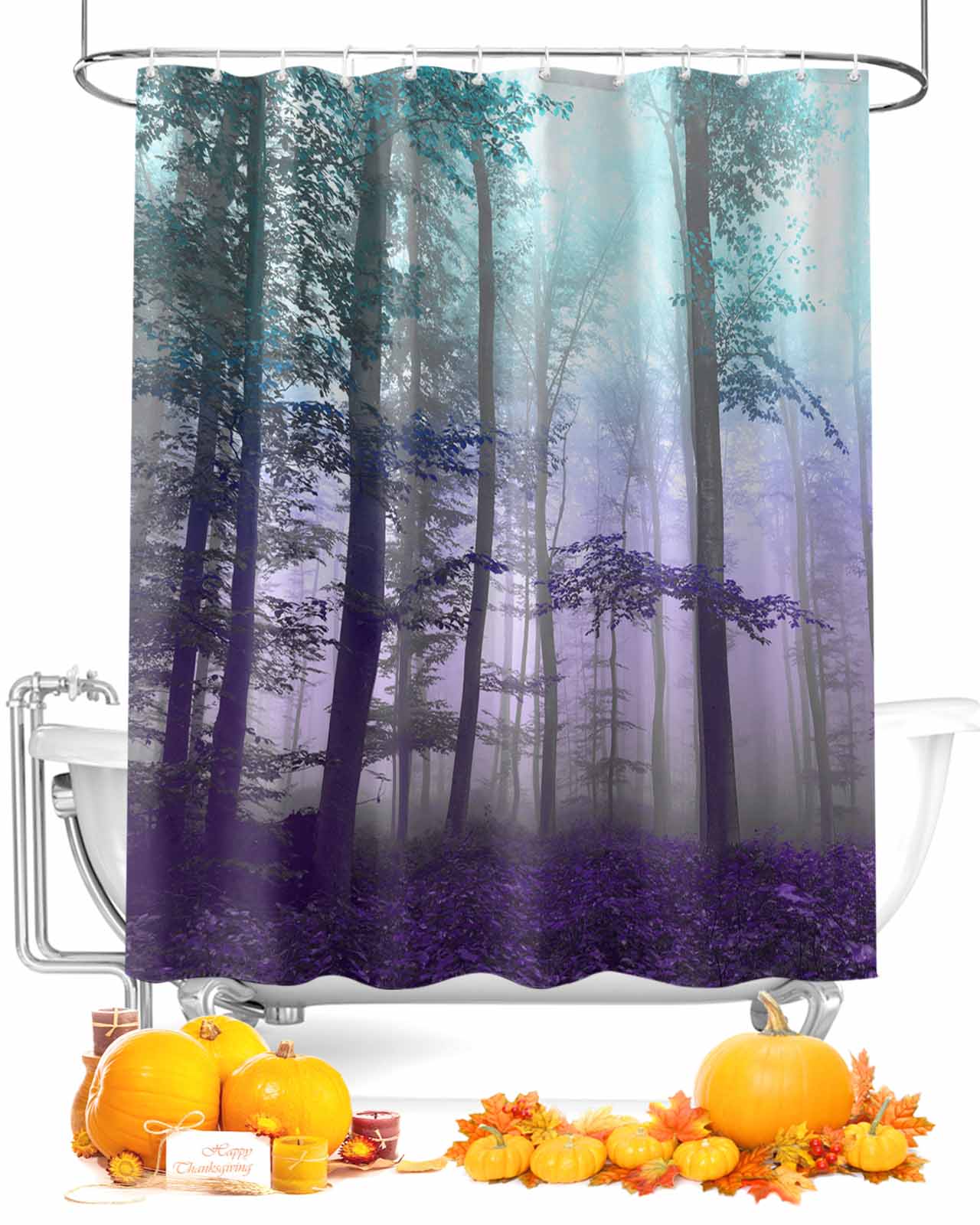 Fall Foggy Forest Shades of Purple and Green Shower Curtain Set ...