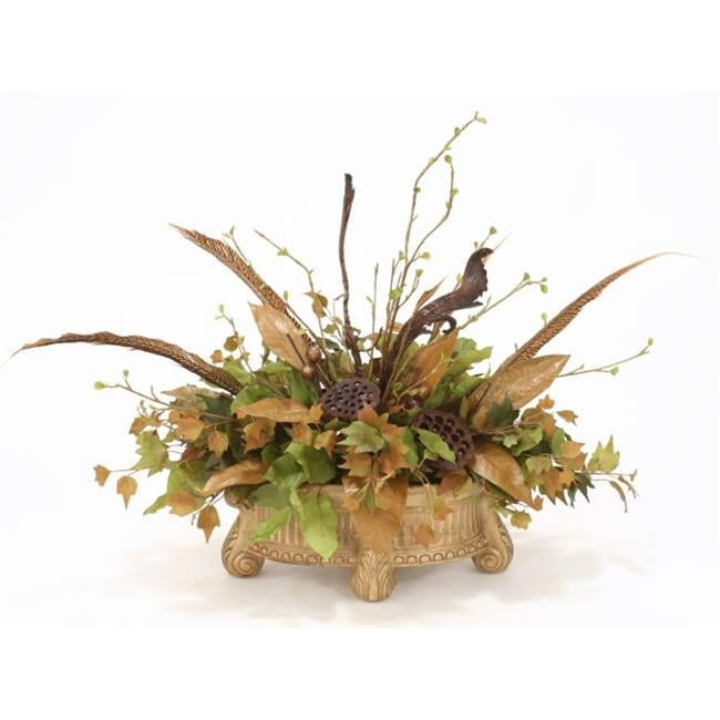 Fall Foliage, Feathers, Pods in Sierra Beige Feather Planter - Walmart.com