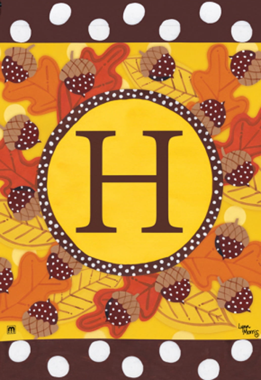 Fall Follies Monogram H Garden Flag Autumn Leaves Acorns Letter H 12.5 ...