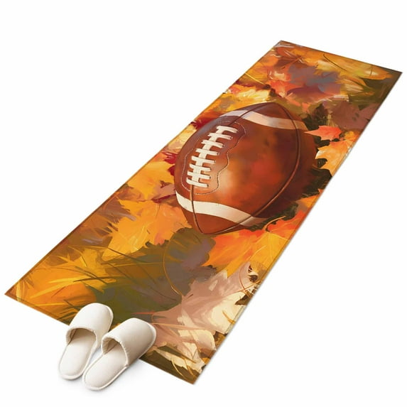 Fall Football 2'x6' Runner Rug, Thanksgiving Maple Leaf Orange Yellow ...
