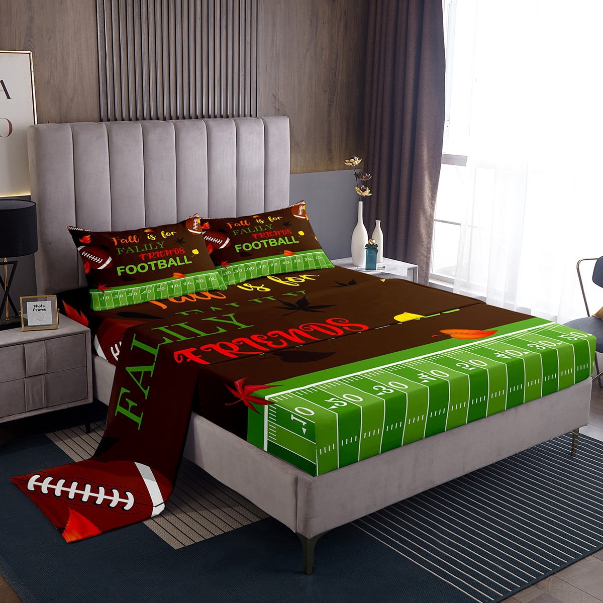 Fall Football Bed Sheets Set Twin Size Fall Decor Sheet Set ...
