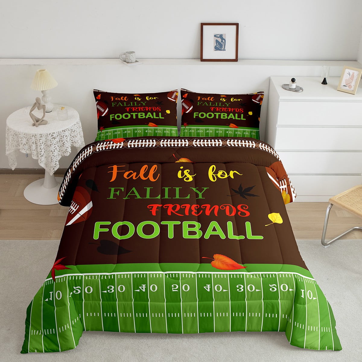 Fall Football Comforter Set Full Size Fall Decor Bedding for Boys Girls ...