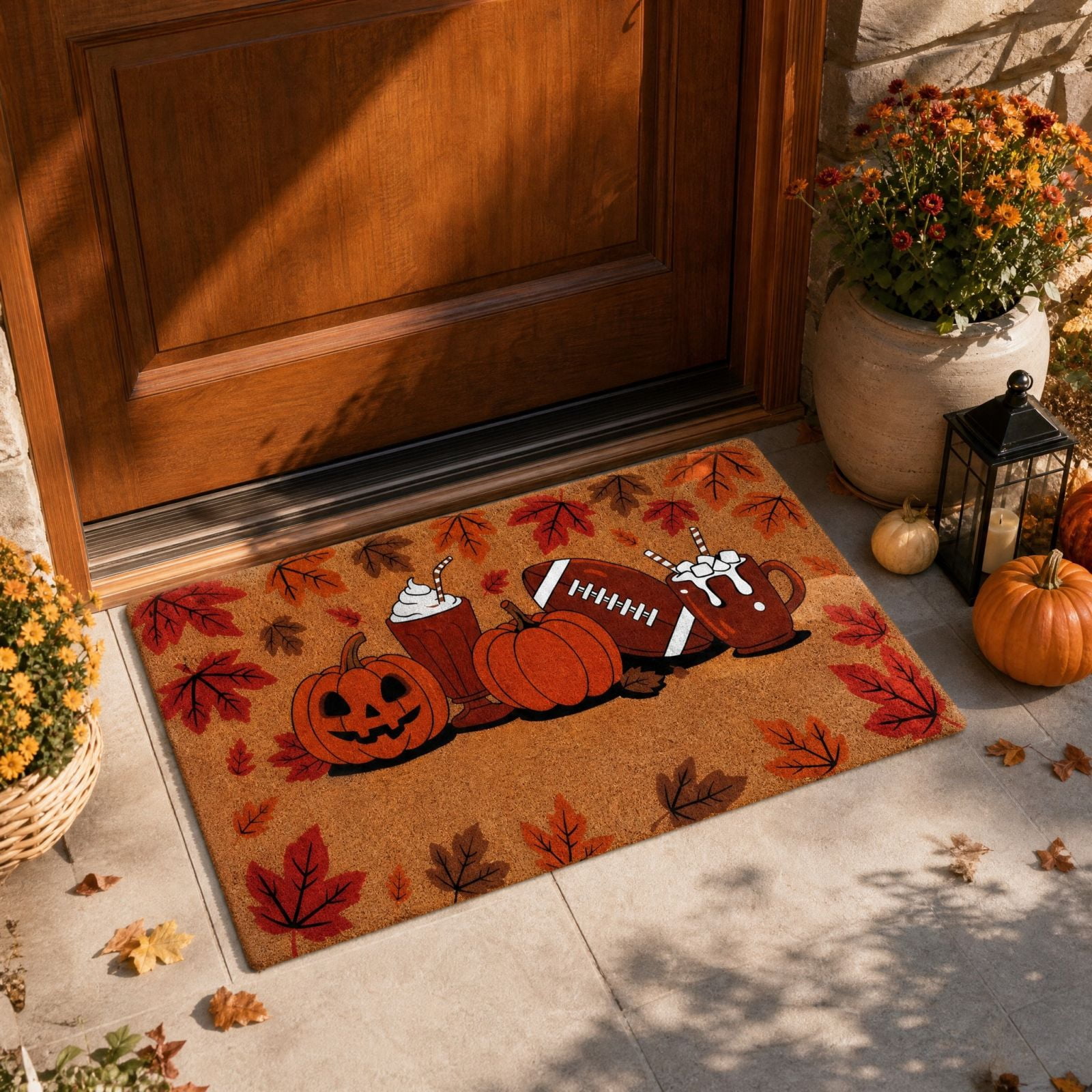 Fall Football Doormat Indoor Outdoor Thanksgiving Pumpkin Autumn Sports ...