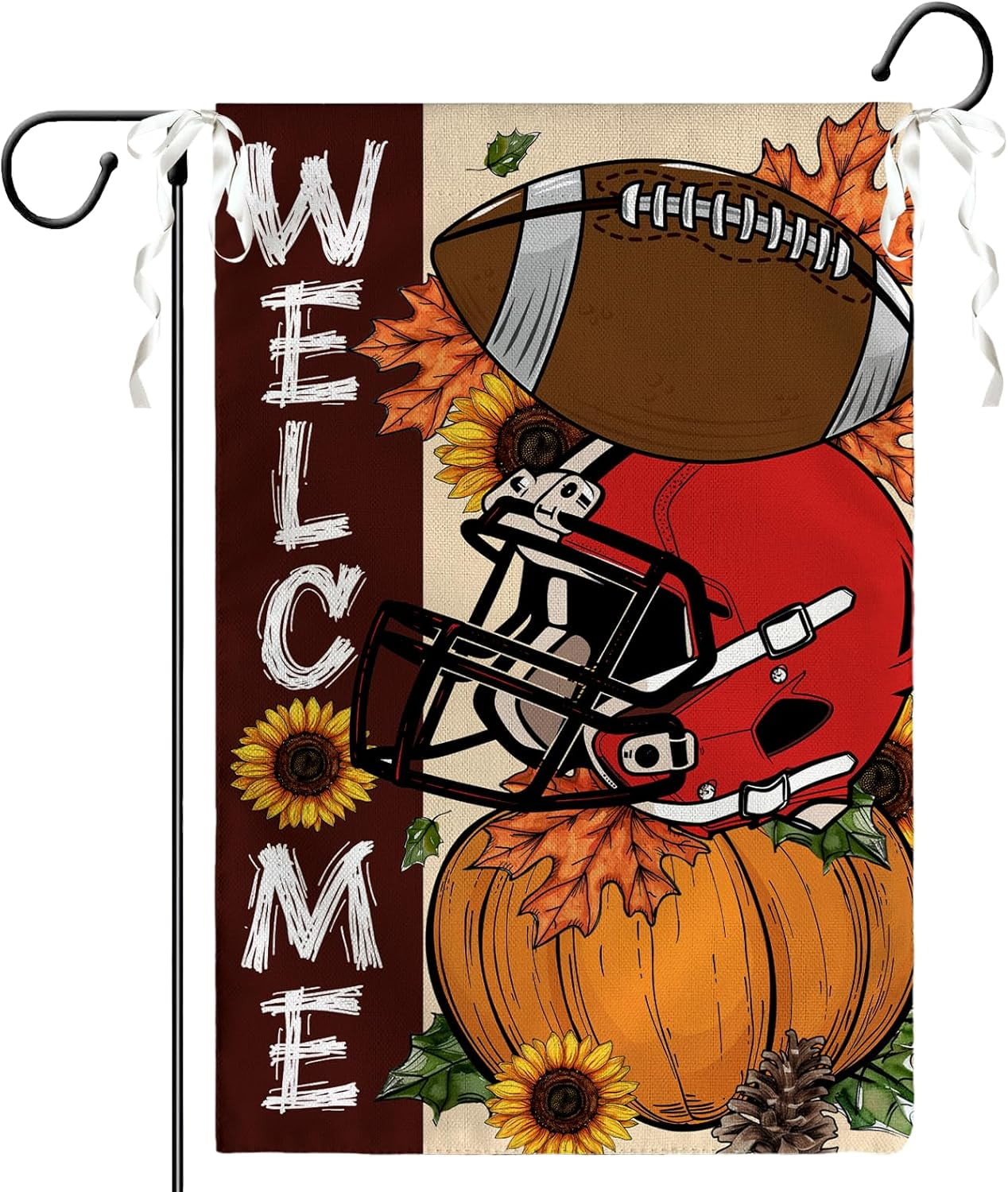 Fall Football Garden Flag Pumpkin Welcome Burlap Yard Flag Autumn ...