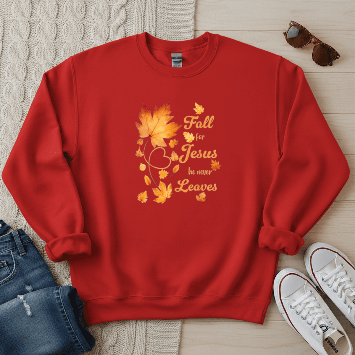 Fall For Jesus He Never Leaves Christian Autumn Religious Graphic Gift ...