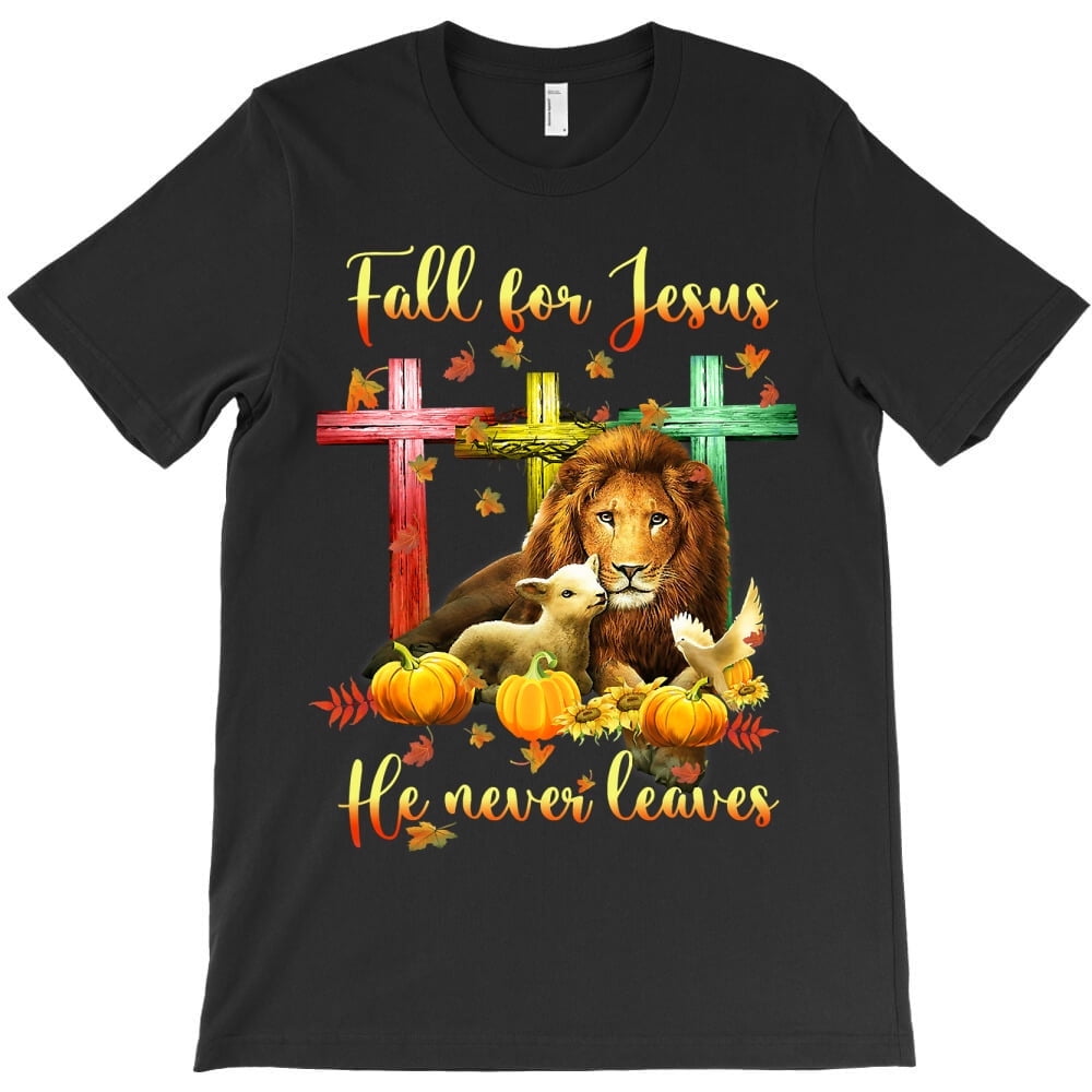 Fall For Jesus He Never Leaves Funny Lion Sheep Christian Graphic ...