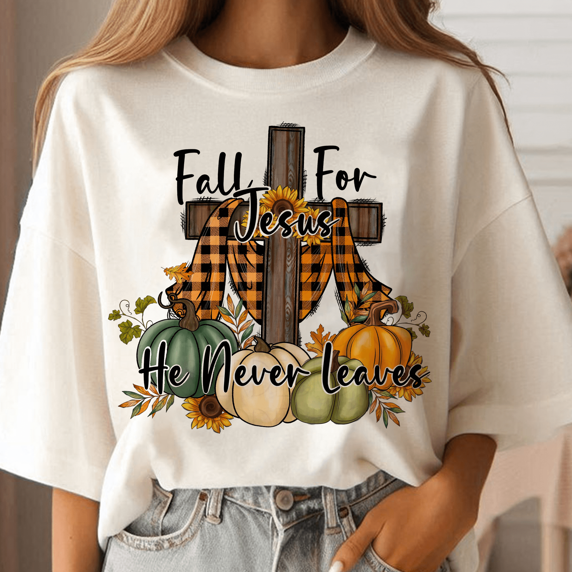 Fall For Jesus He Never Leaves Shirt, Fall Cross Shirt, Pumpkin Shirt ...