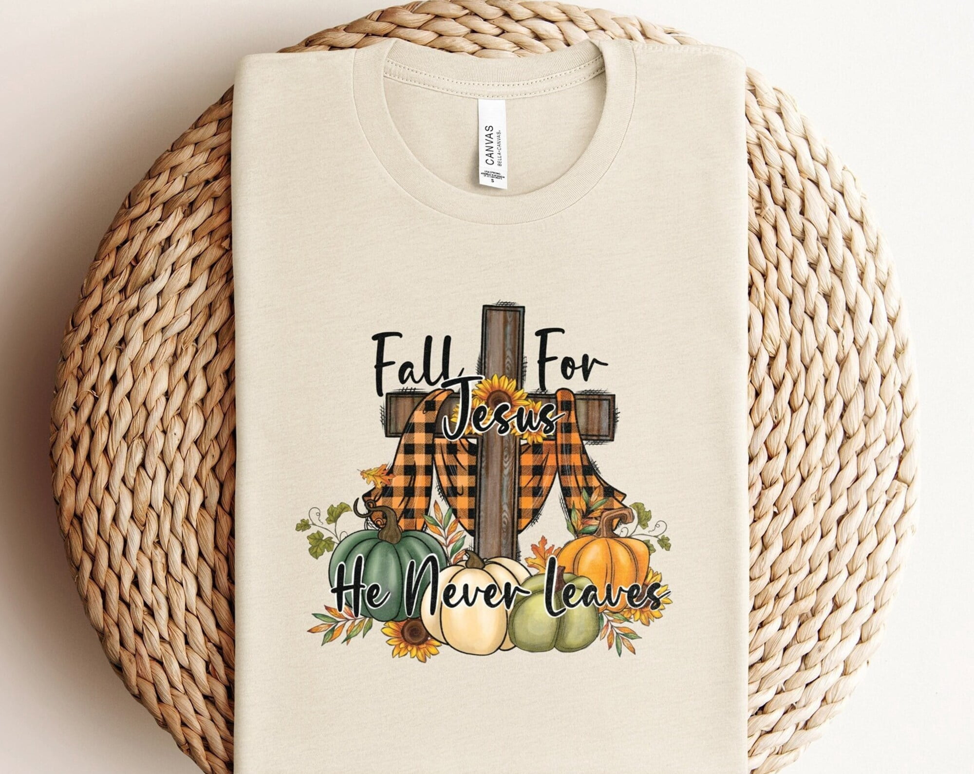 Fall For Jesus He Never Leaves TShirt Jesus Shirt Religious Fall Outfit ...