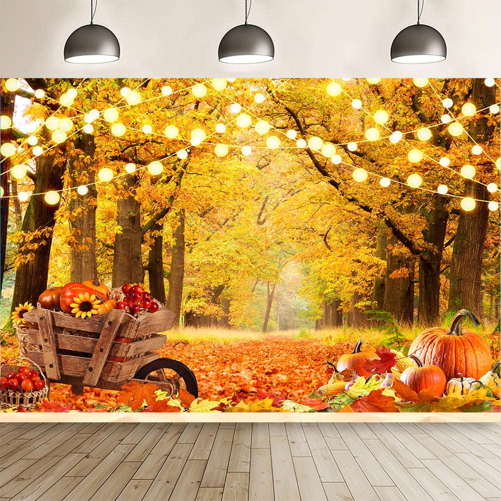 Fall Forest Backdrop, Maple Leaf Pumpkin Natural Landscape Background ...