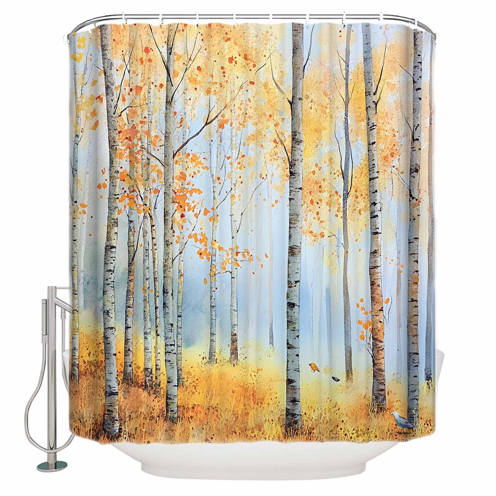 Fall Forest Bathroom Shower Curtains with 12 Hooks Polyester Waterproof ...
