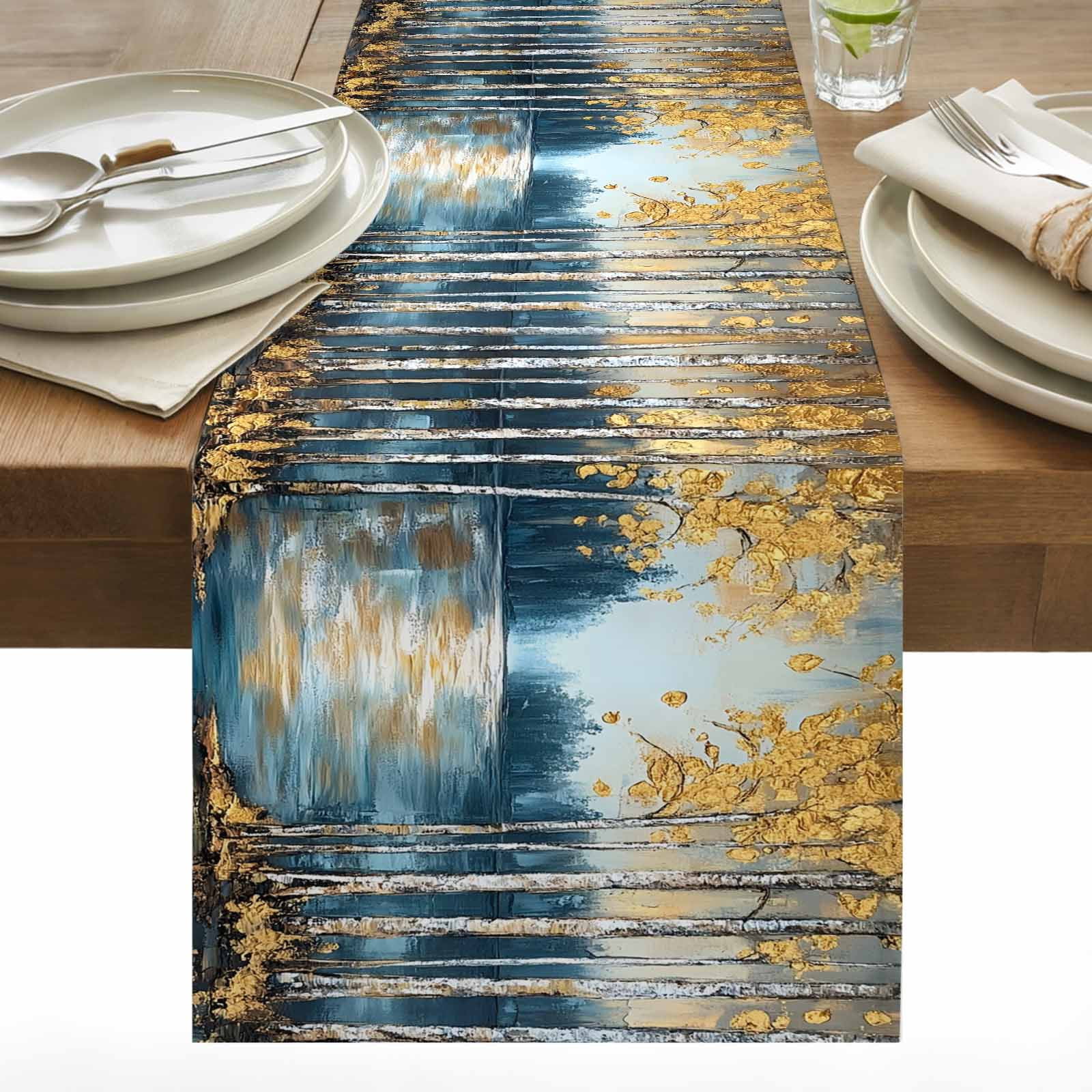 Fall Forest Cotton Linen Table Runner Oil Painting Yellow Tree Leaf ...