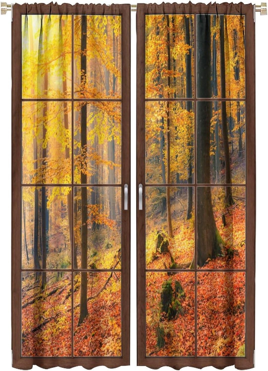 Fall Forest Curtains Rustic Autumn Nature Scenery Trees Yellow Leaves ...