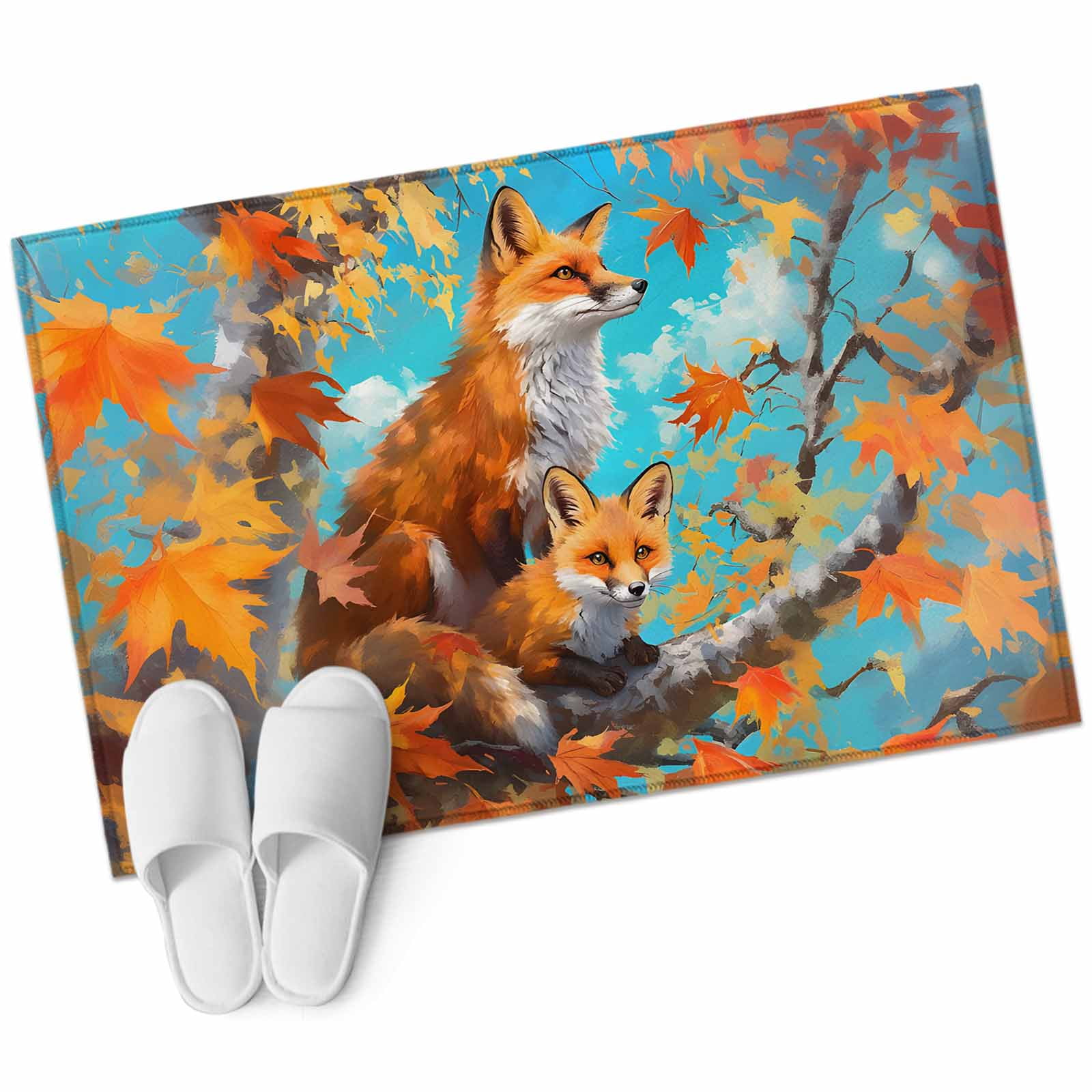 Fall Forest Fox Entryway Rug 2x3 Area Rug Washable Indoor Doormat Small Bathroom Rugs Non-Slip ...