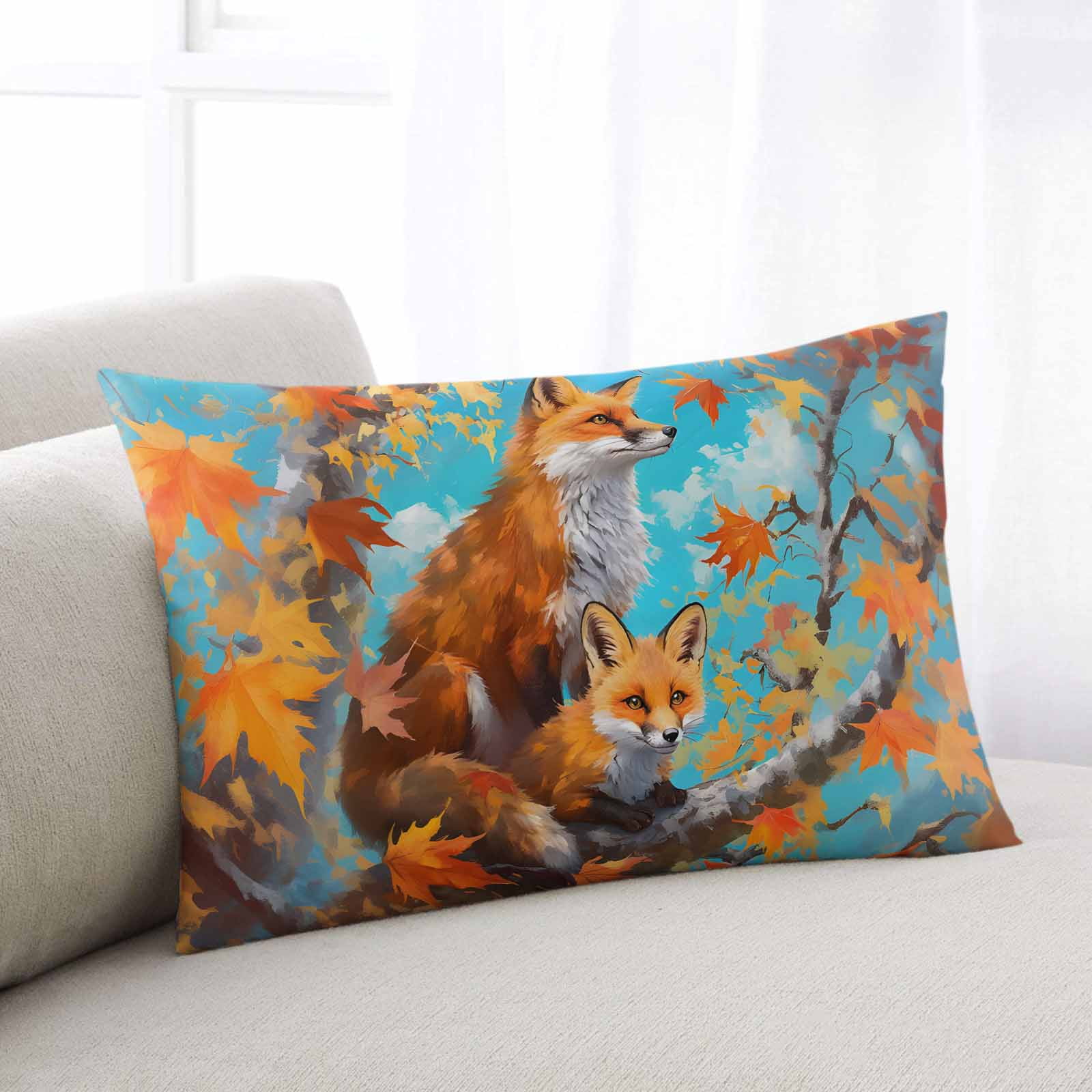 Fall Forest Fox Throw Pillow Covers, Fall Orange Red Autumn Maple ...