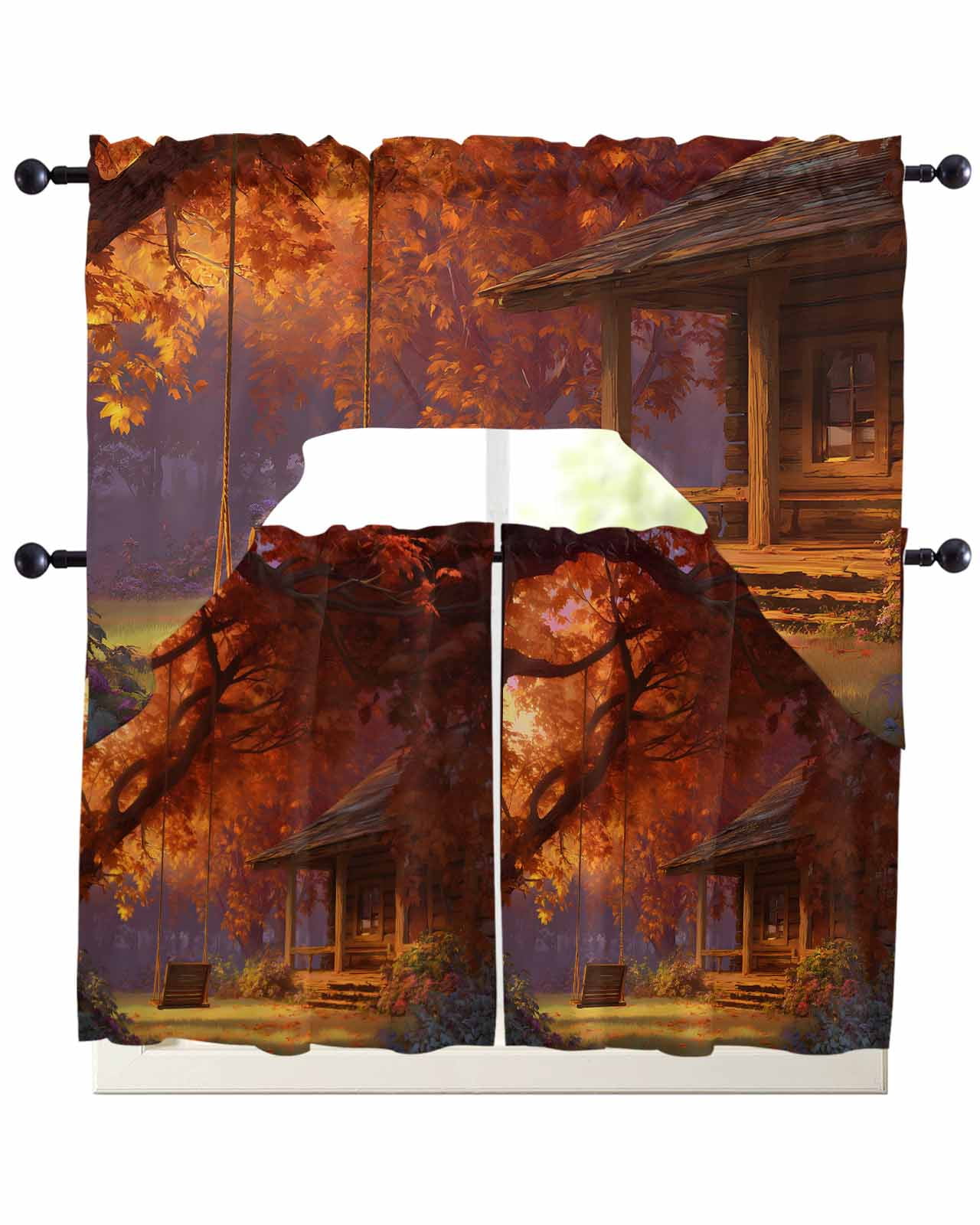 Fall Forest Kitchen Curtains Sets 24 Inch Length with Valance ...