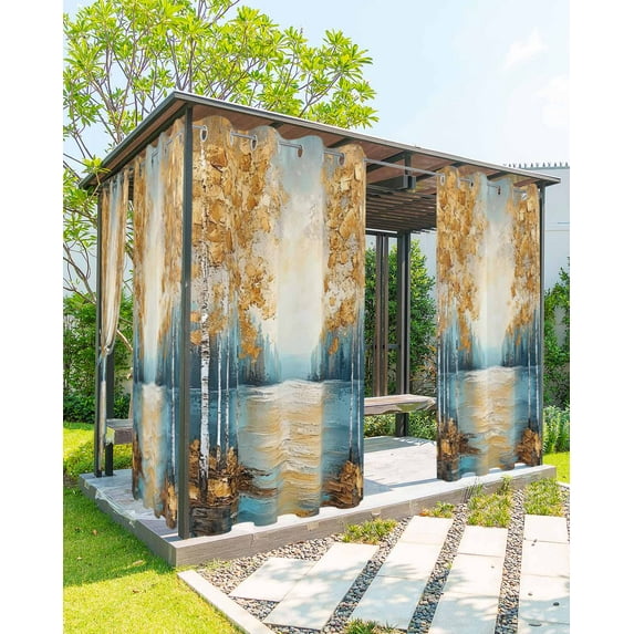 Fall Forest Outdoor Curtains for Patio, Oil Painting Yellow Tree Leaf ...