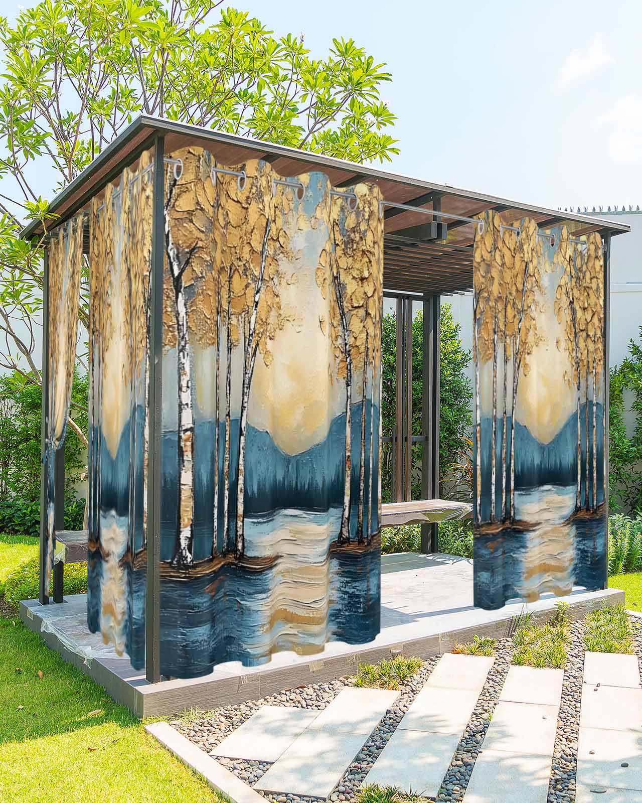 Fall Forest Outdoor Curtains for Patio, Oil Painting Yellow Tree Leaf ...