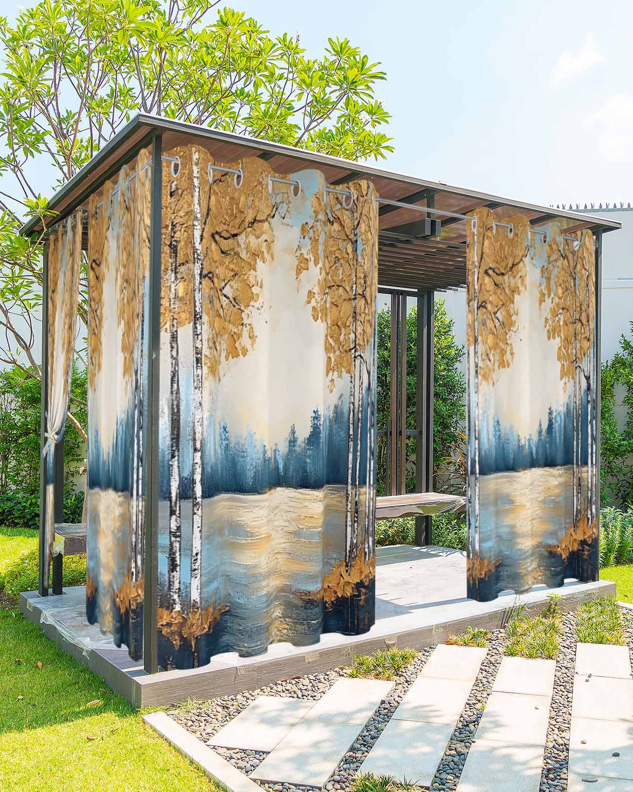 Fall Forest Outdoor Curtains for Patio, Oil Painting Yellow Tree Leaf ...