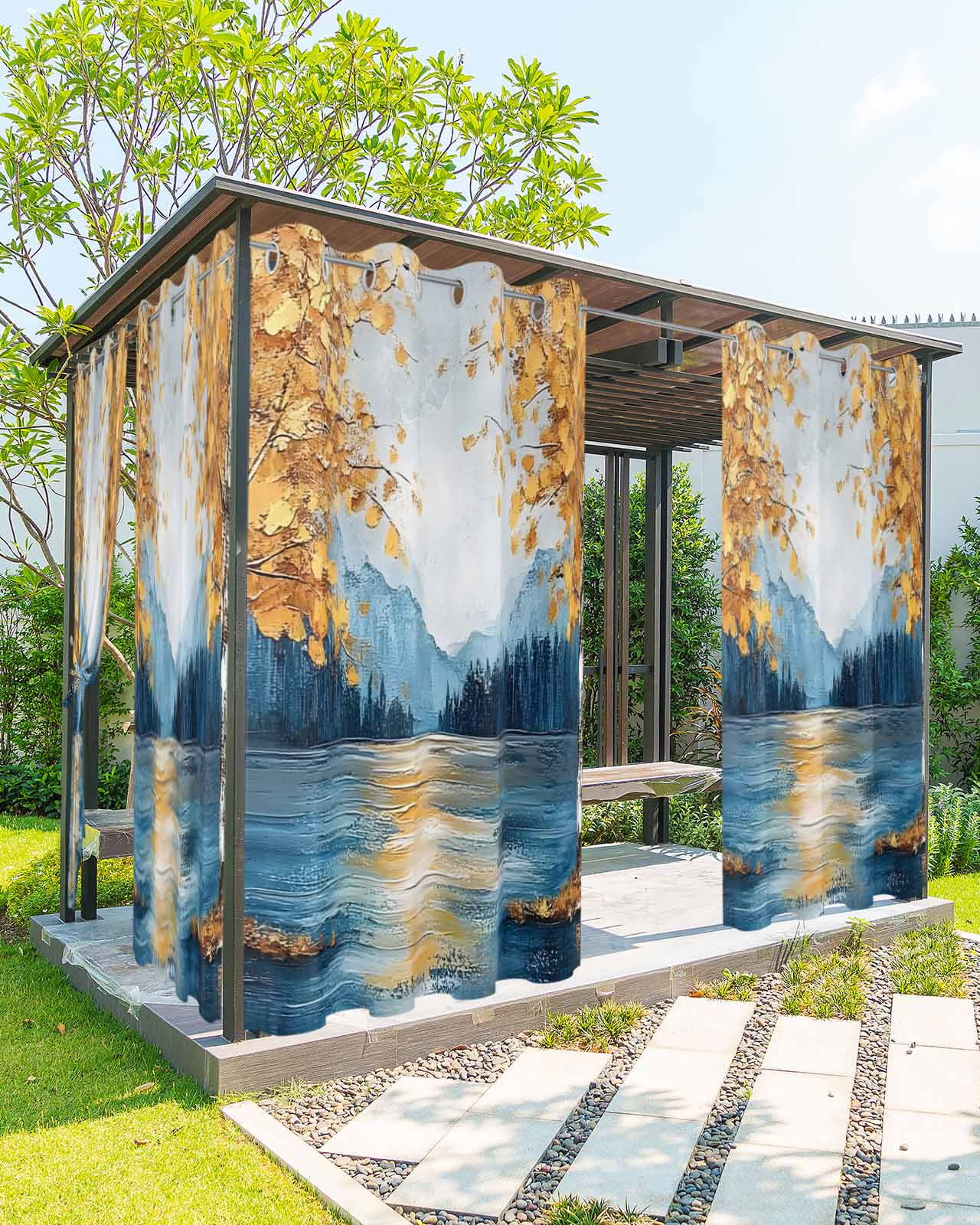 Fall Forest Outdoor Curtains for Patio, Oil Painting Yellow Tree Leaf ...