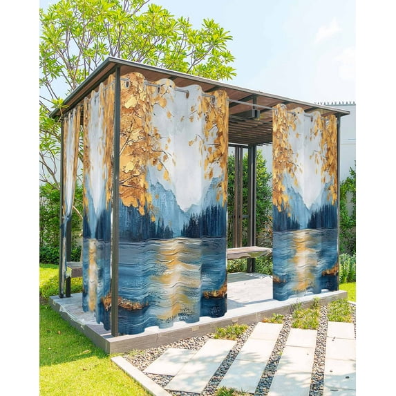 Fall Forest Outdoor Curtains for Patio, Oil Painting Yellow Tree Leaf ...