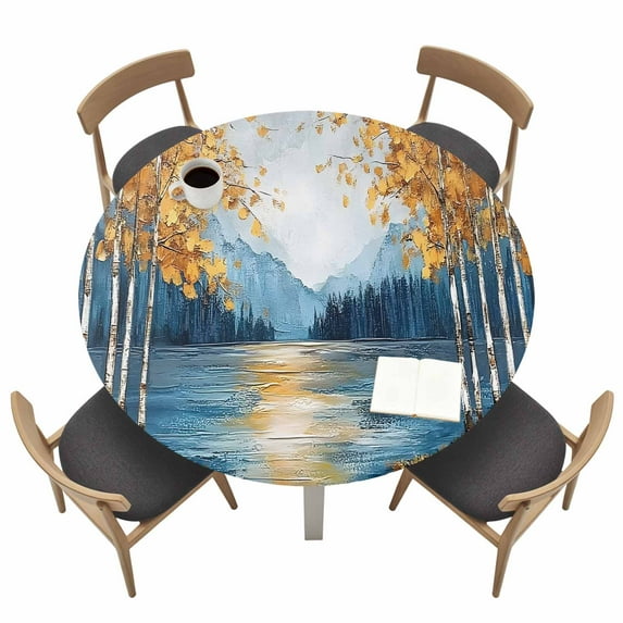 Fall Forest Round Fitted Tablecloth with Elastic Edge Oil Painting ...