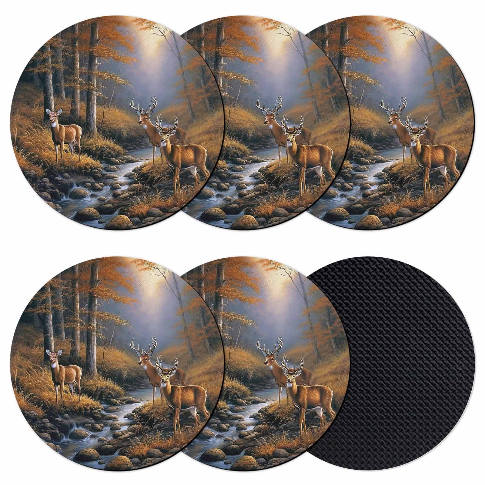 Fall Forest Rustic Deer Coasters for Drinks,Absorbent Non Slip Rubber ...