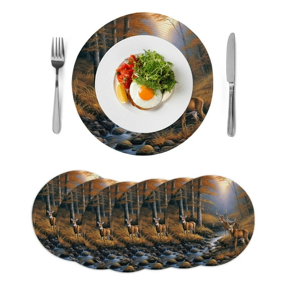 Fall Forest Rustic Deer Round Table Placemats set of 6, Nature Creeks ...