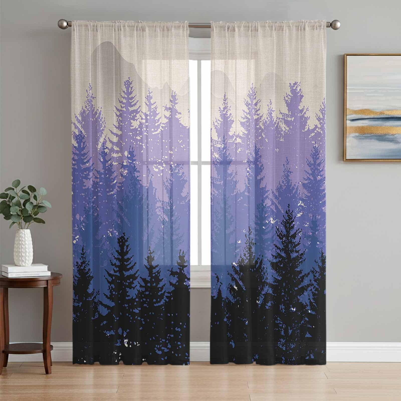 Fall Forest, Semi Sheer Curtains 96 Inch Length 2 Panels Set, Autumn ...