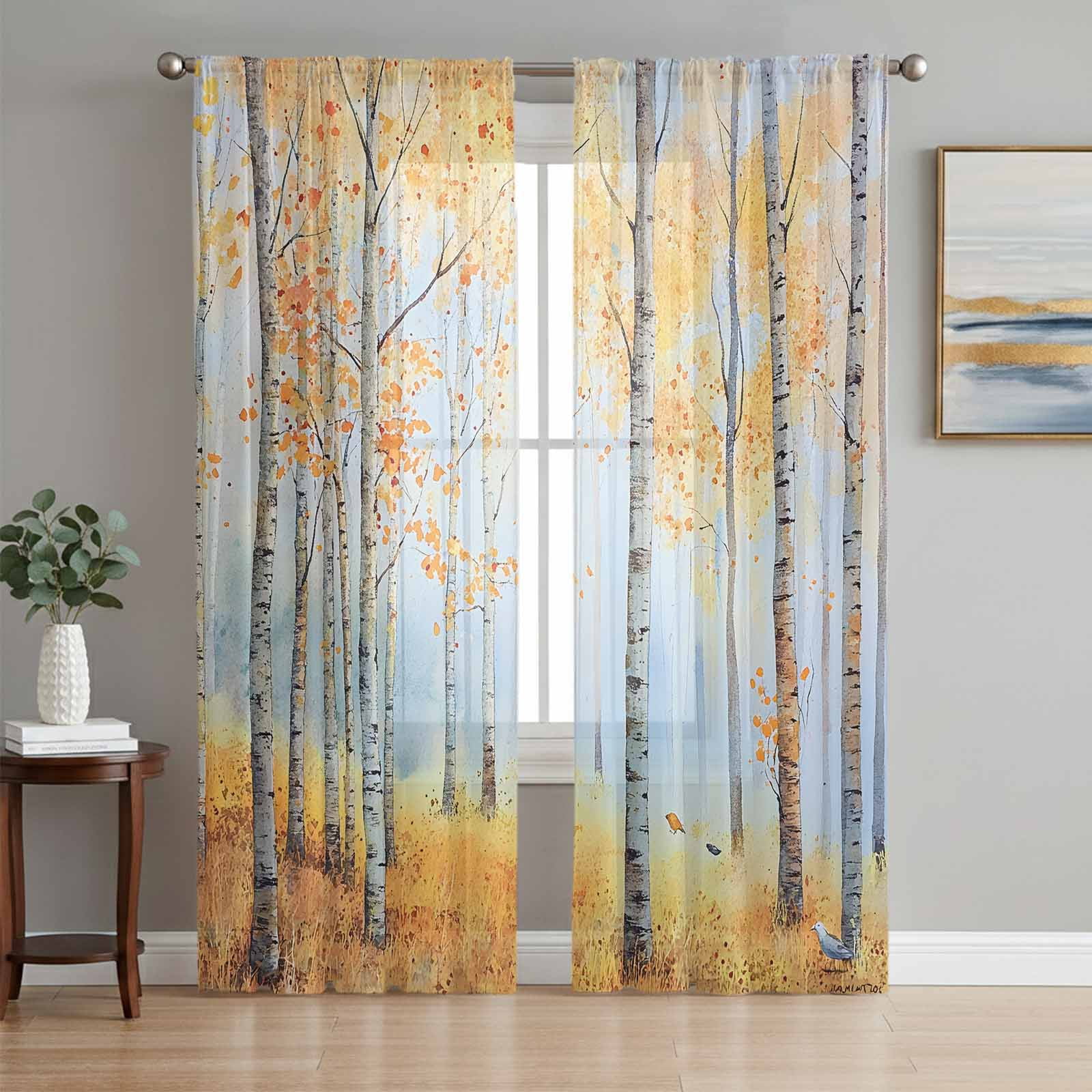 Fall Forest Sheer Curtains 72 Inch Length 2 Panels Set, Watercolor ...