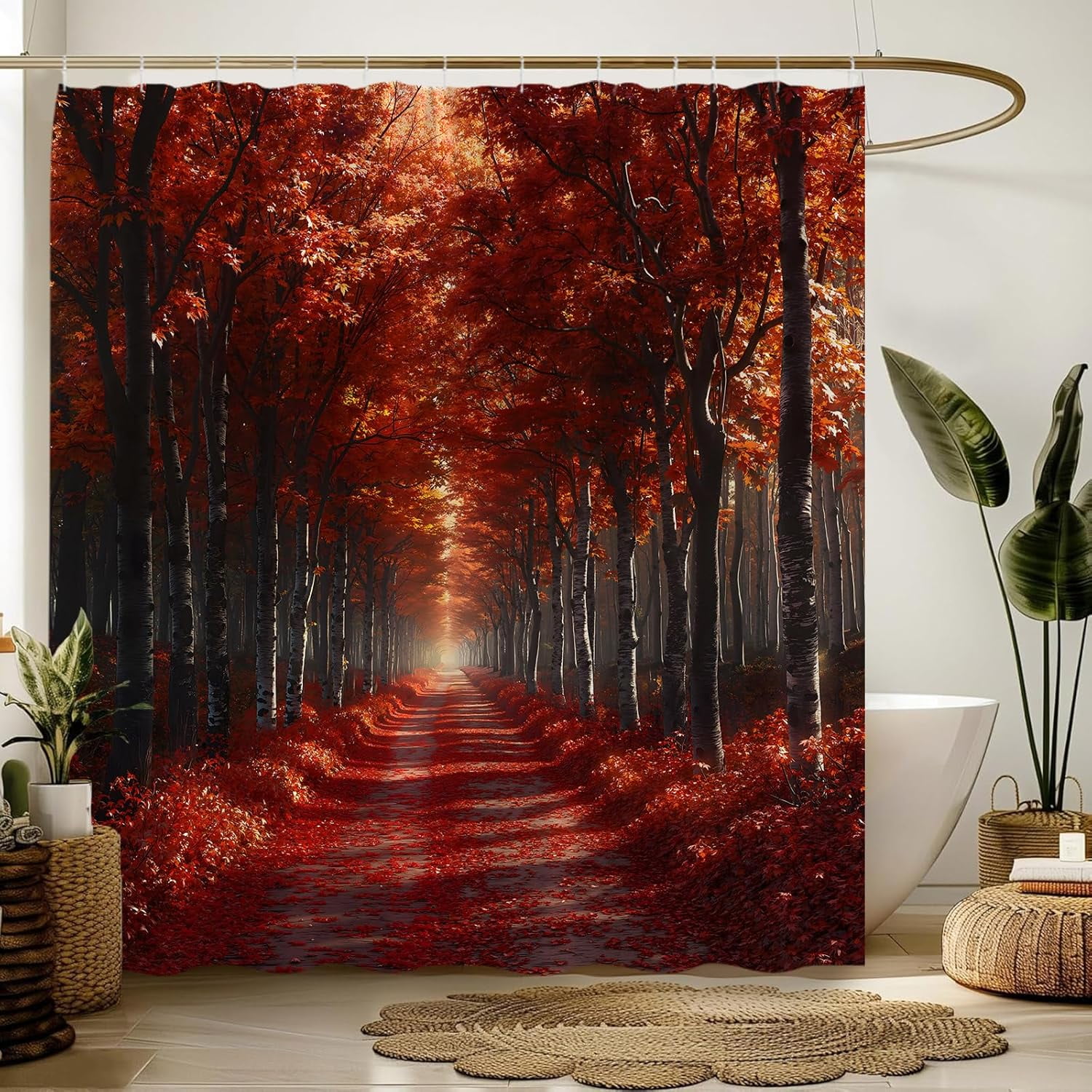 Fall Forest Shower Curtain Autumn Maple Leaves Sunshine Tree Nature ...