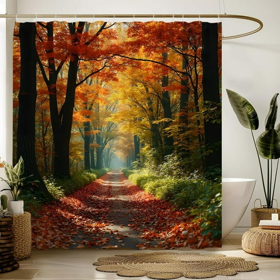 Fall Forest Shower Curtain Autumn Orange Yellow Maple Tree Leaves ...